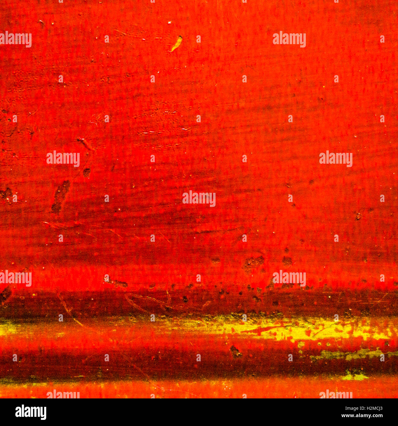 Full frame red patina texture with grooves and flakig yellow paint ...