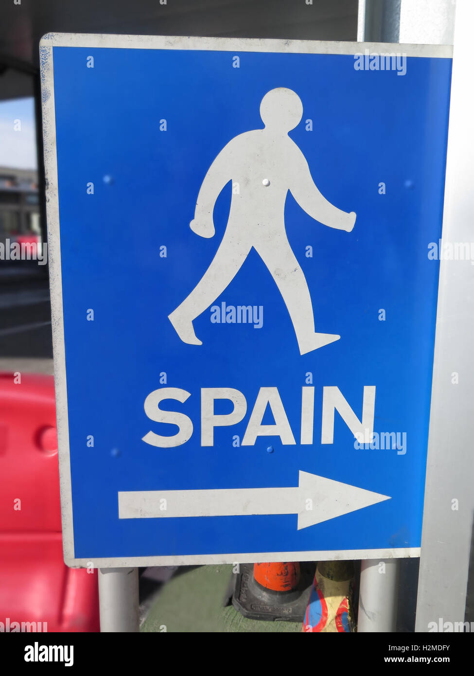 Road sign in Gibraltar giving Direction to Spain Stock Photo - Alamy
