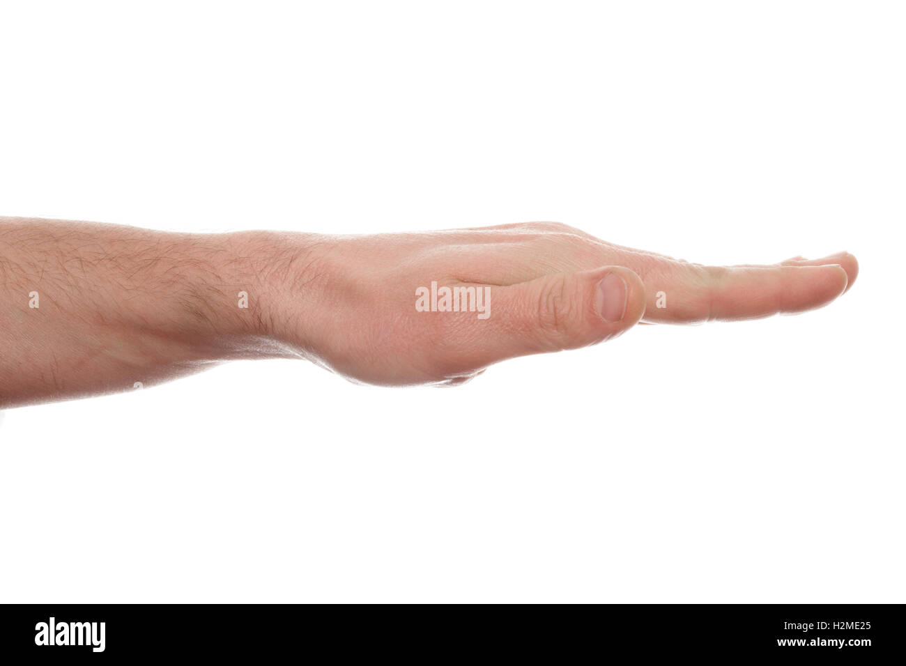 Male hand in side view on white background Stock Photo - Alamy