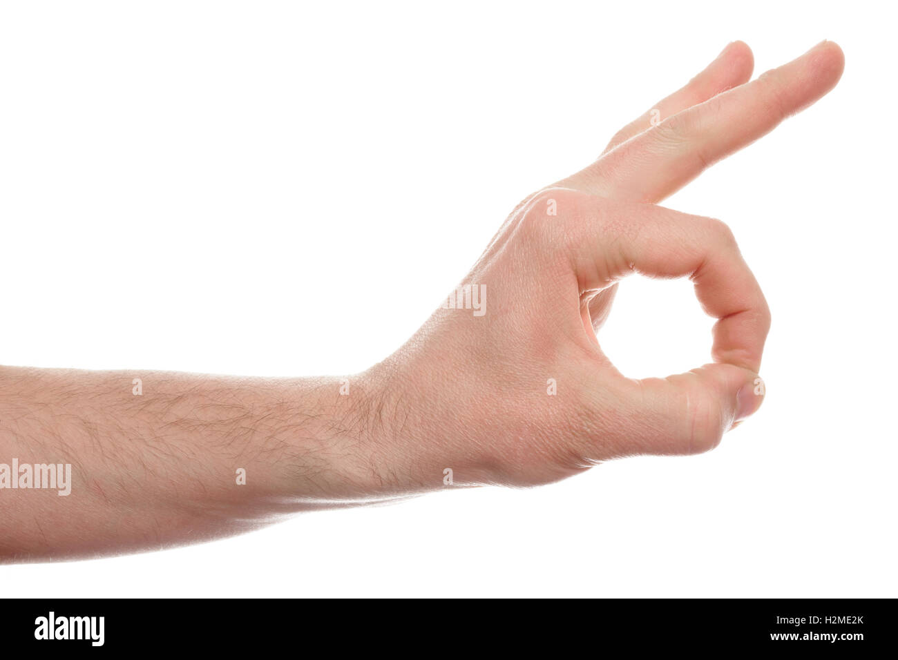 Male hand in OK gesture on white background Stock Photo - Alamy