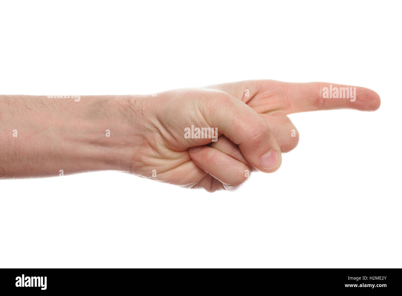 Male hand in pointing gesture on white background Stock Photo - Alamy