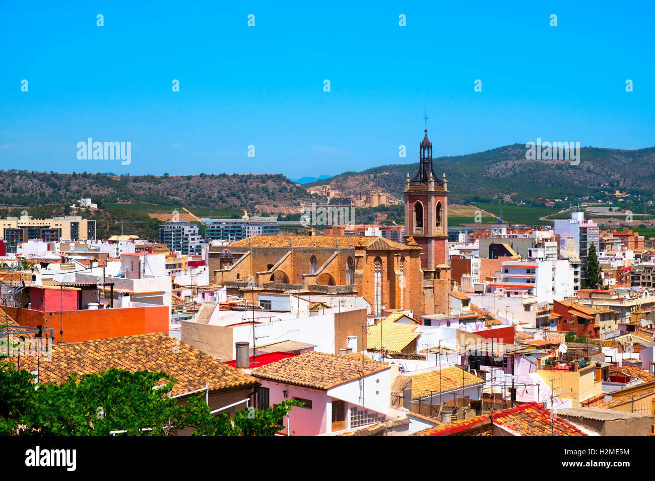 an aerial view of Sagunto, Spain, highlighting the old Santa Maria ...