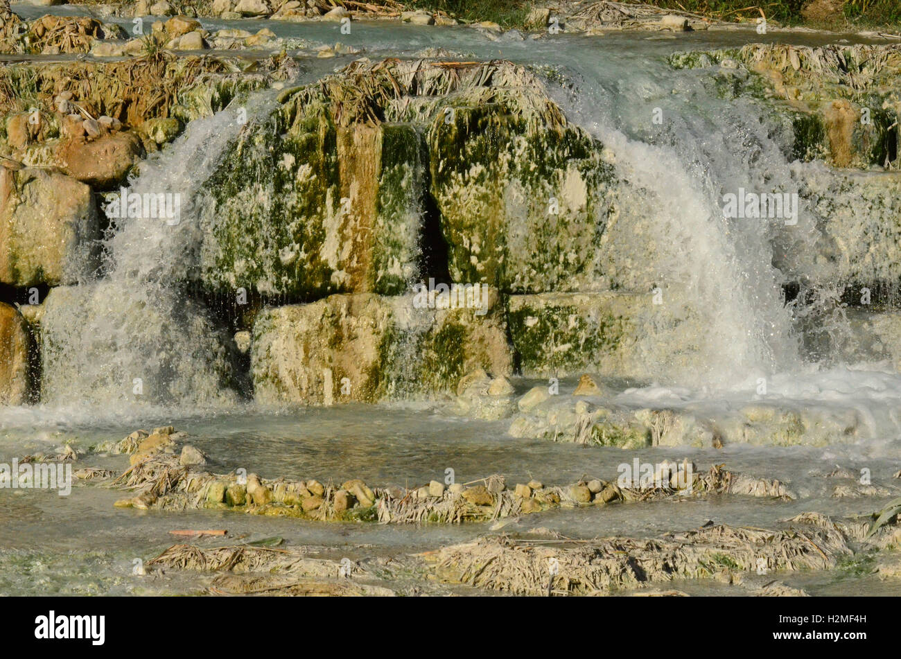 Waterfall at a natural hot spring in the Province of Grosseto in Italy ...