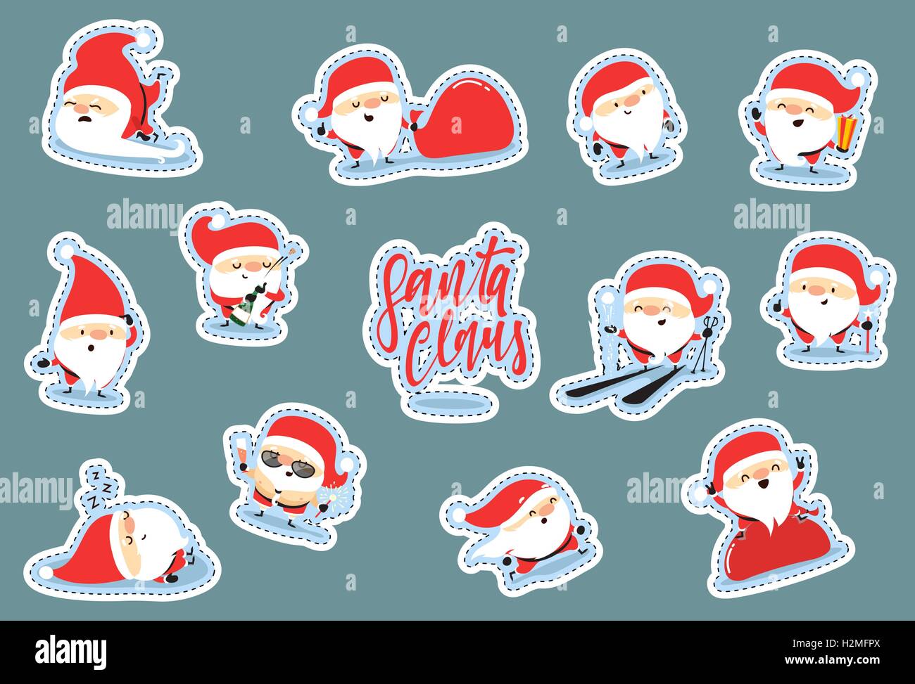 Santa Claus characters of Christmas. Quirky cartoon patch cute sticker ...