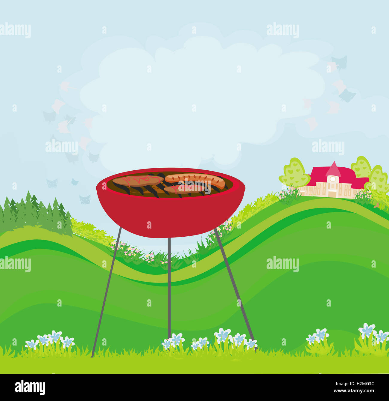 Illustration of backyard barbecue Stock Photo - Alamy