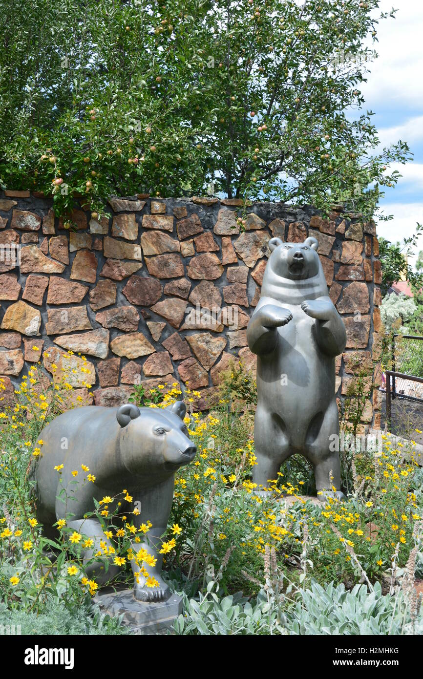 Bear statues among flowers at Cheyenne Mountain Zoo in Colorado Stock ...