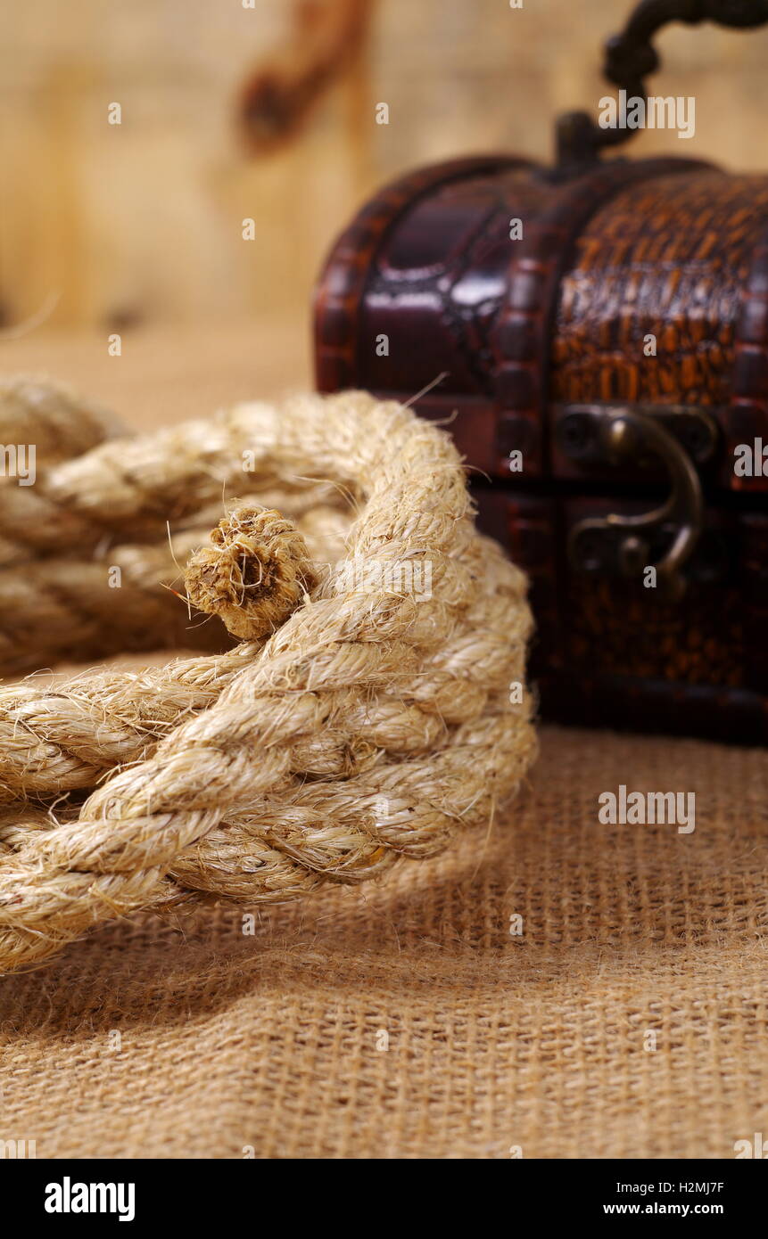 vintage chest with the rope Stock Photo - Alamy