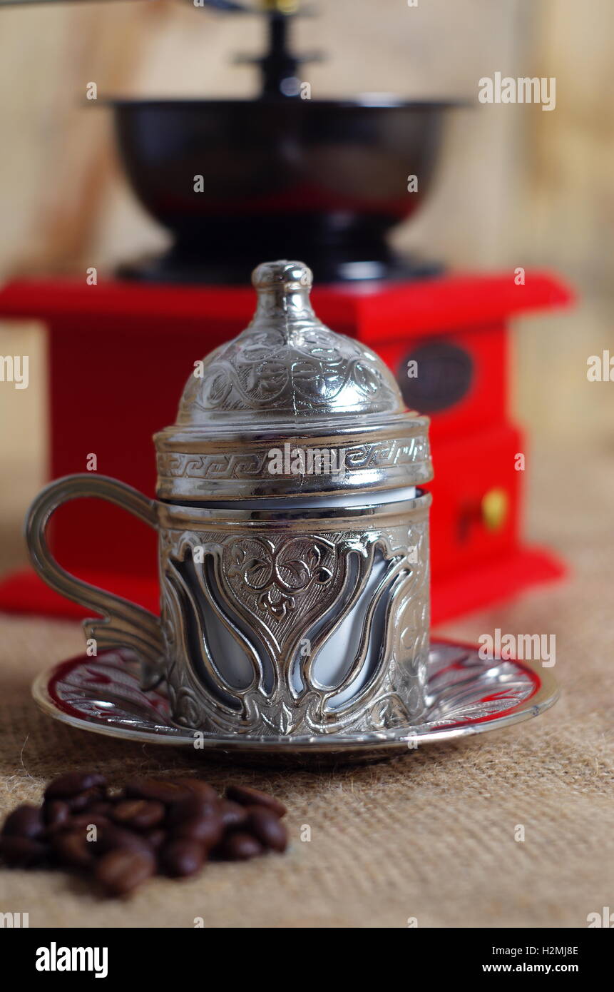 traditional Turkish coffee cup on table Stock Photo - Alamy