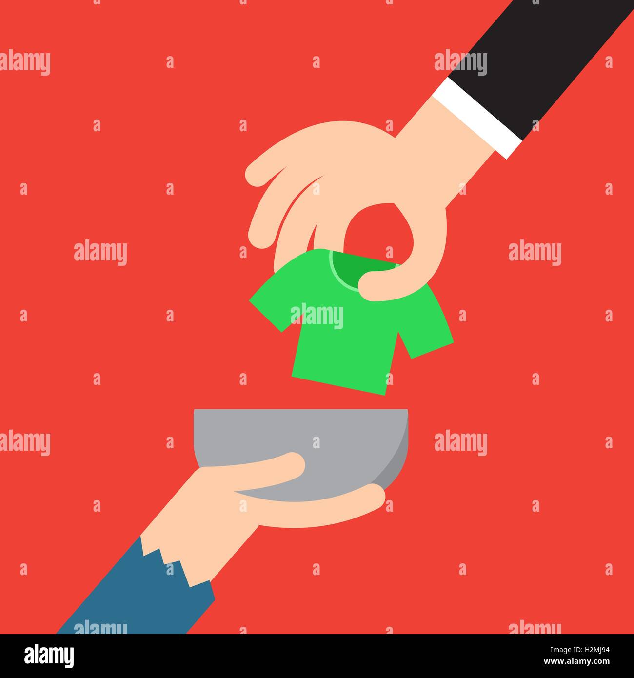 Donation concept. Hand putting cloth to poor man, vector Stock Vector ...