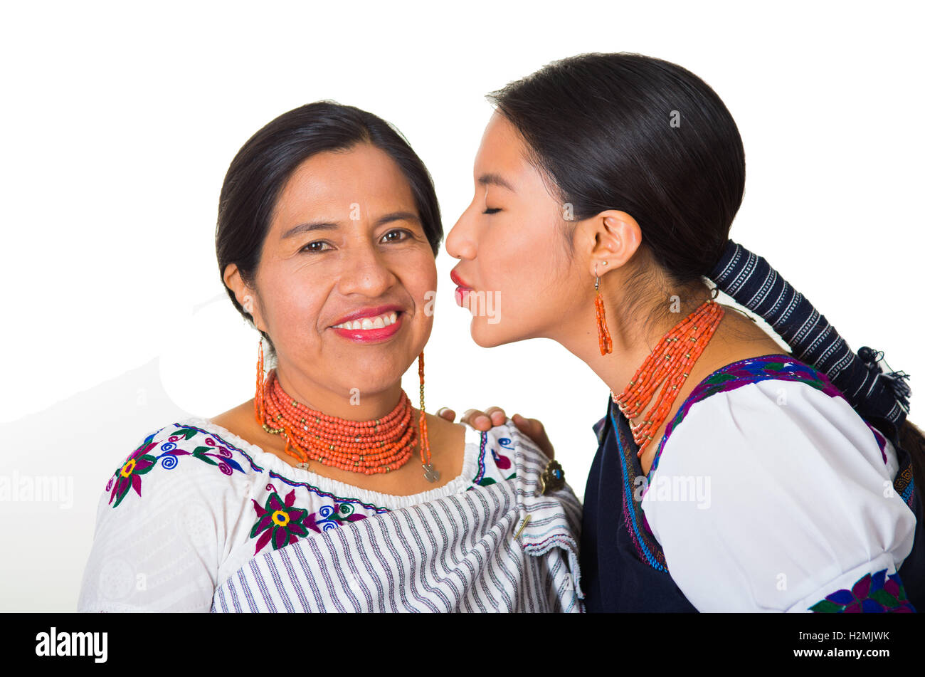 Beautiful hispanic mother and daughter wearing traditional andean ...