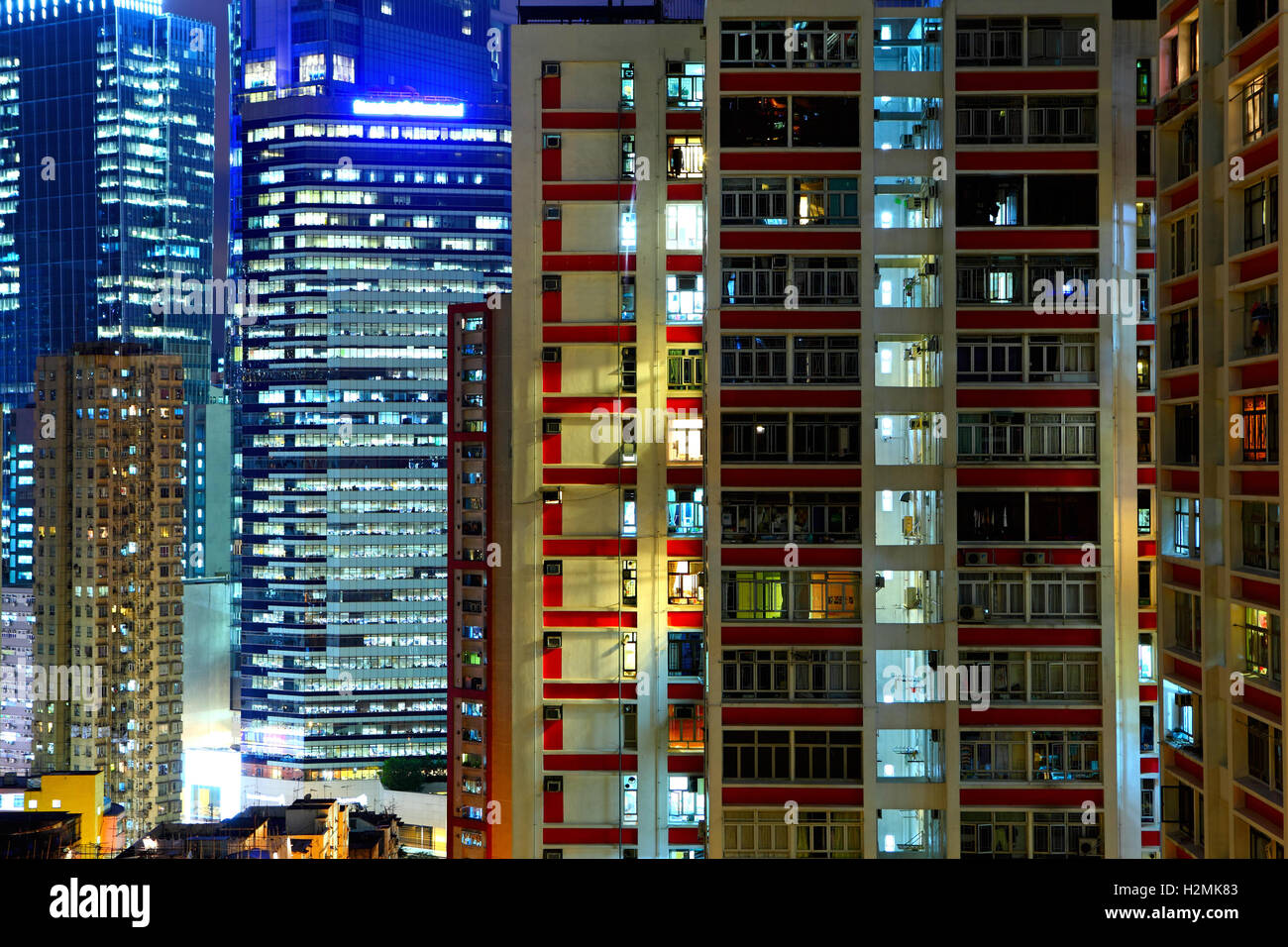 Hong Kong apartment block at night Stock Photo - Alamy