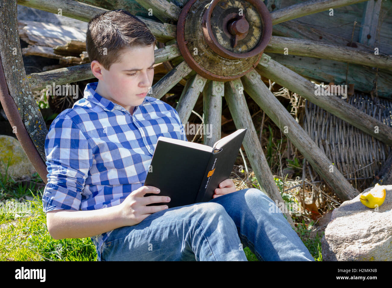 Cowboy young reading a book Stock Photo - Alamy