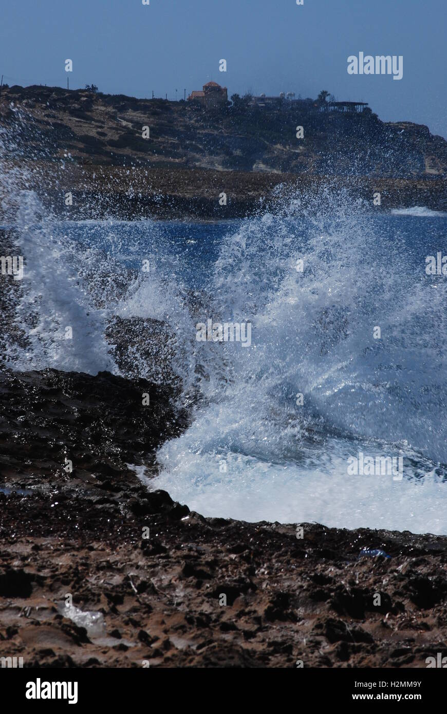 Crashing waves in Cyprus Stock Photo - Alamy