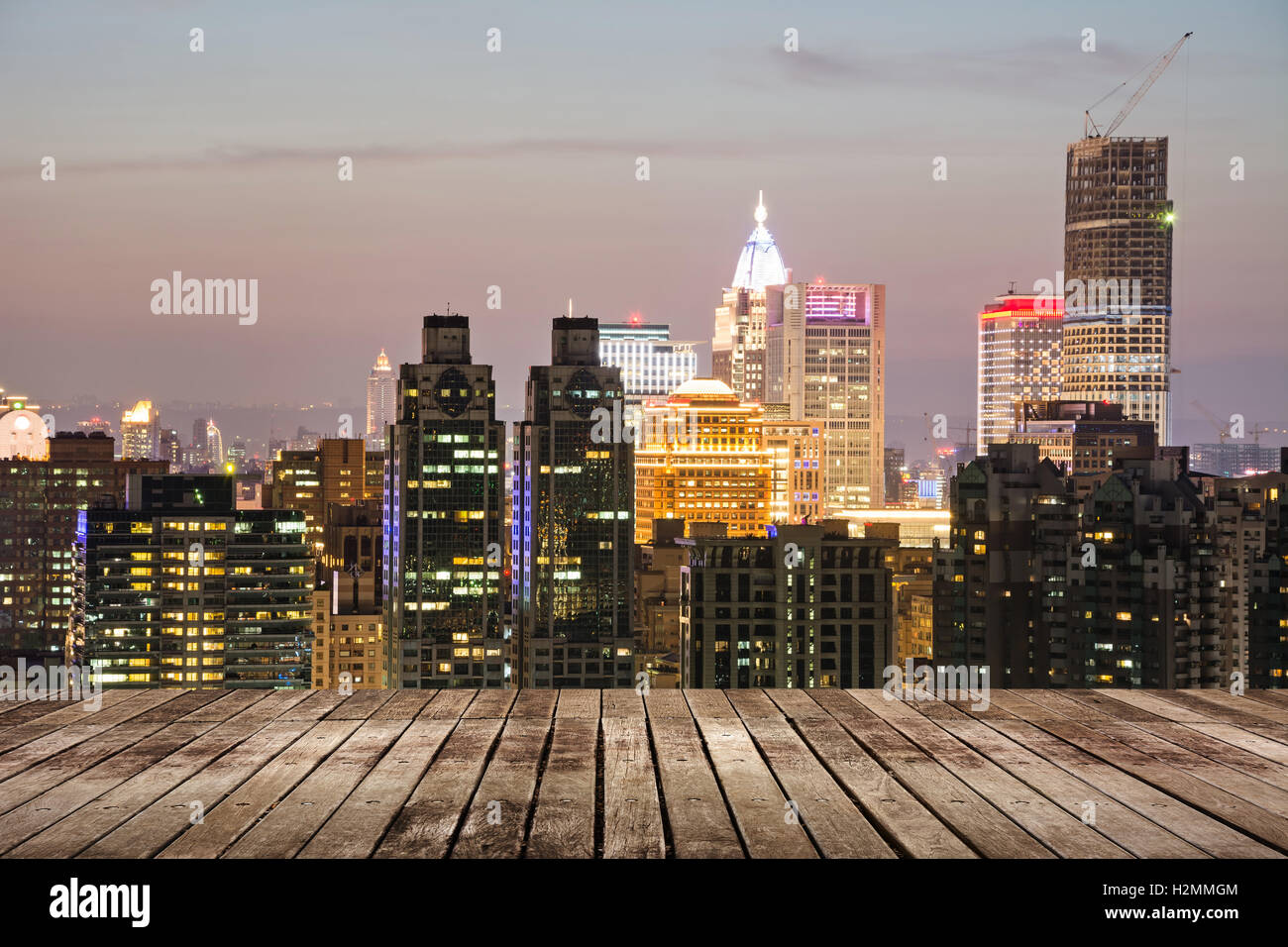 City night scene with wooden ground Stock Photo - Alamy