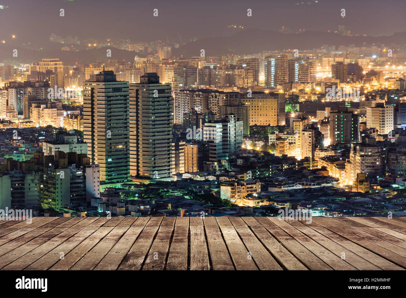 City night scene with wooden ground Stock Photo - Alamy