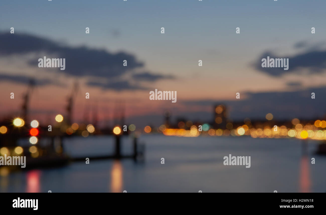Bokeh Background with Blue Hour View on Harbor of Hamburg Stock Photo ...