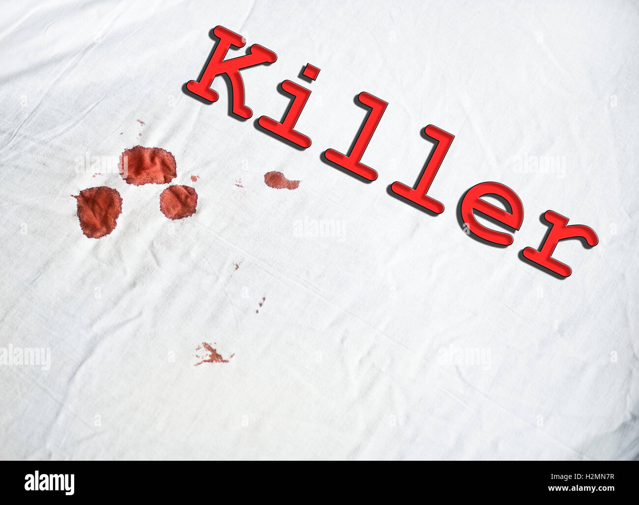 killer sign on white sheet with blood Stock Photo - Alamy