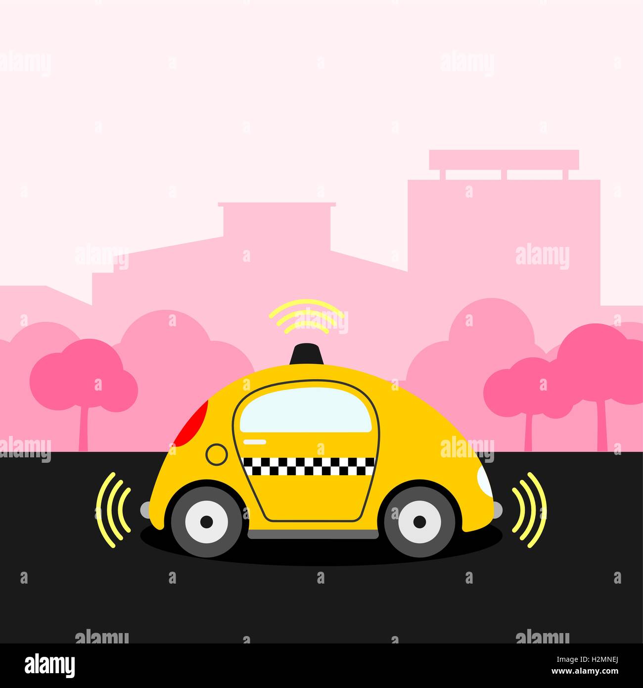 Autonomous yellow taxi cab vector illustration Stock Vector Image & Art ...