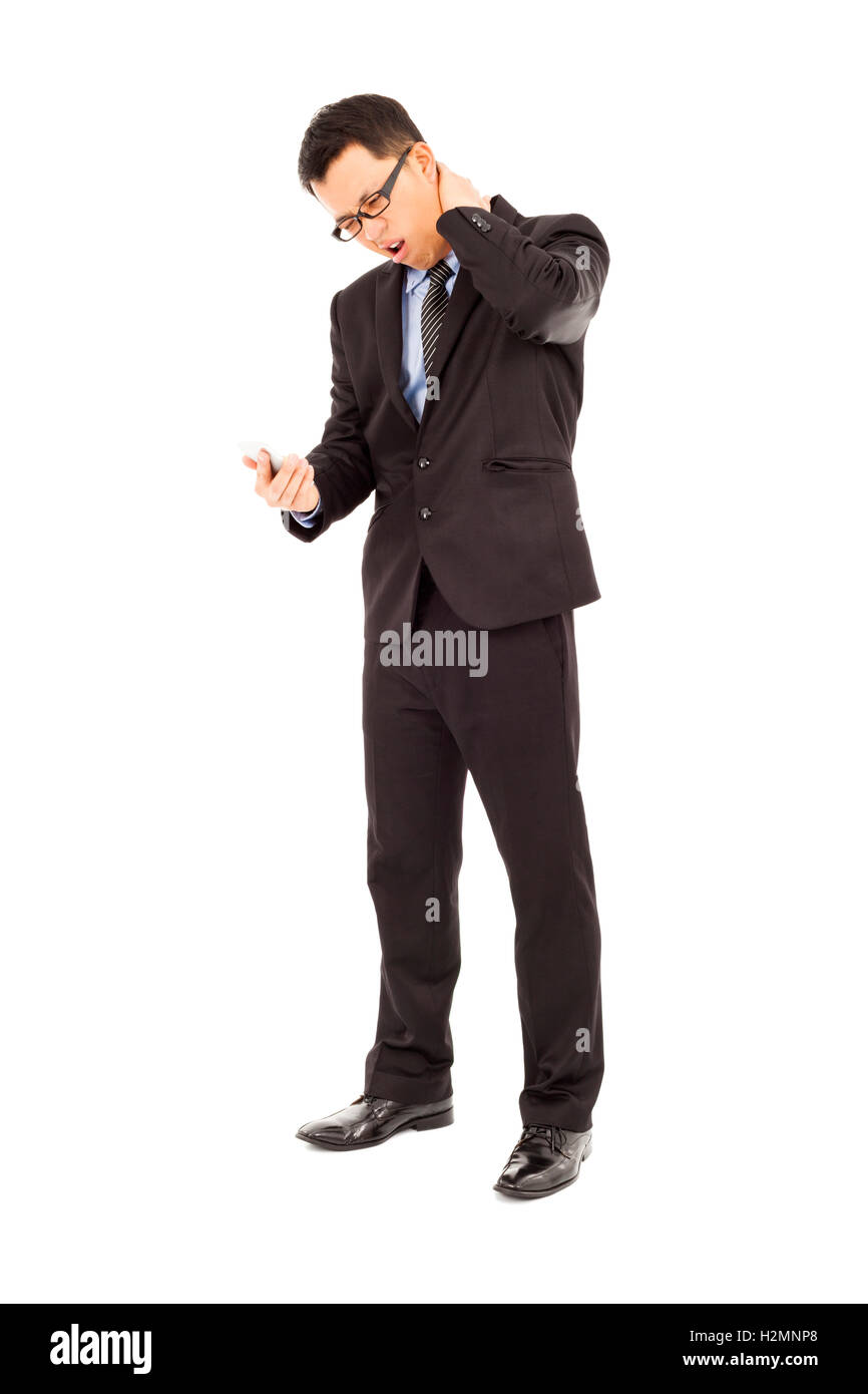 businessman having neck pain with using cell phone Stock Photo - Alamy