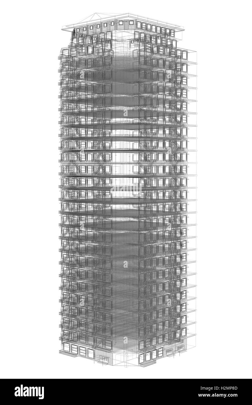 Highly detailed building. Wire-frame render Stock Photo - Alamy