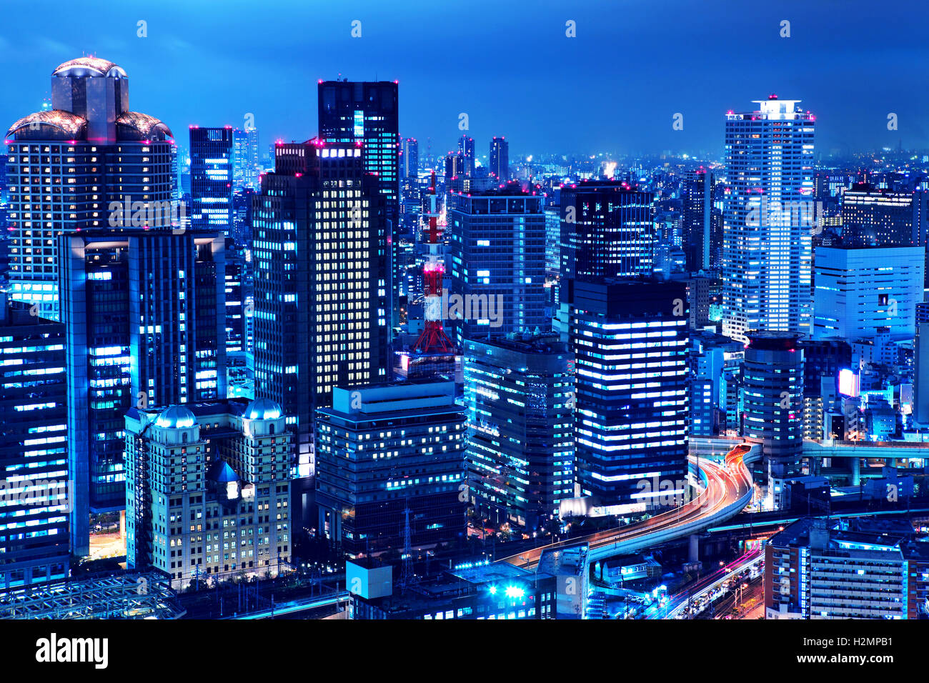 Osaka skyline at night Stock Photo - Alamy