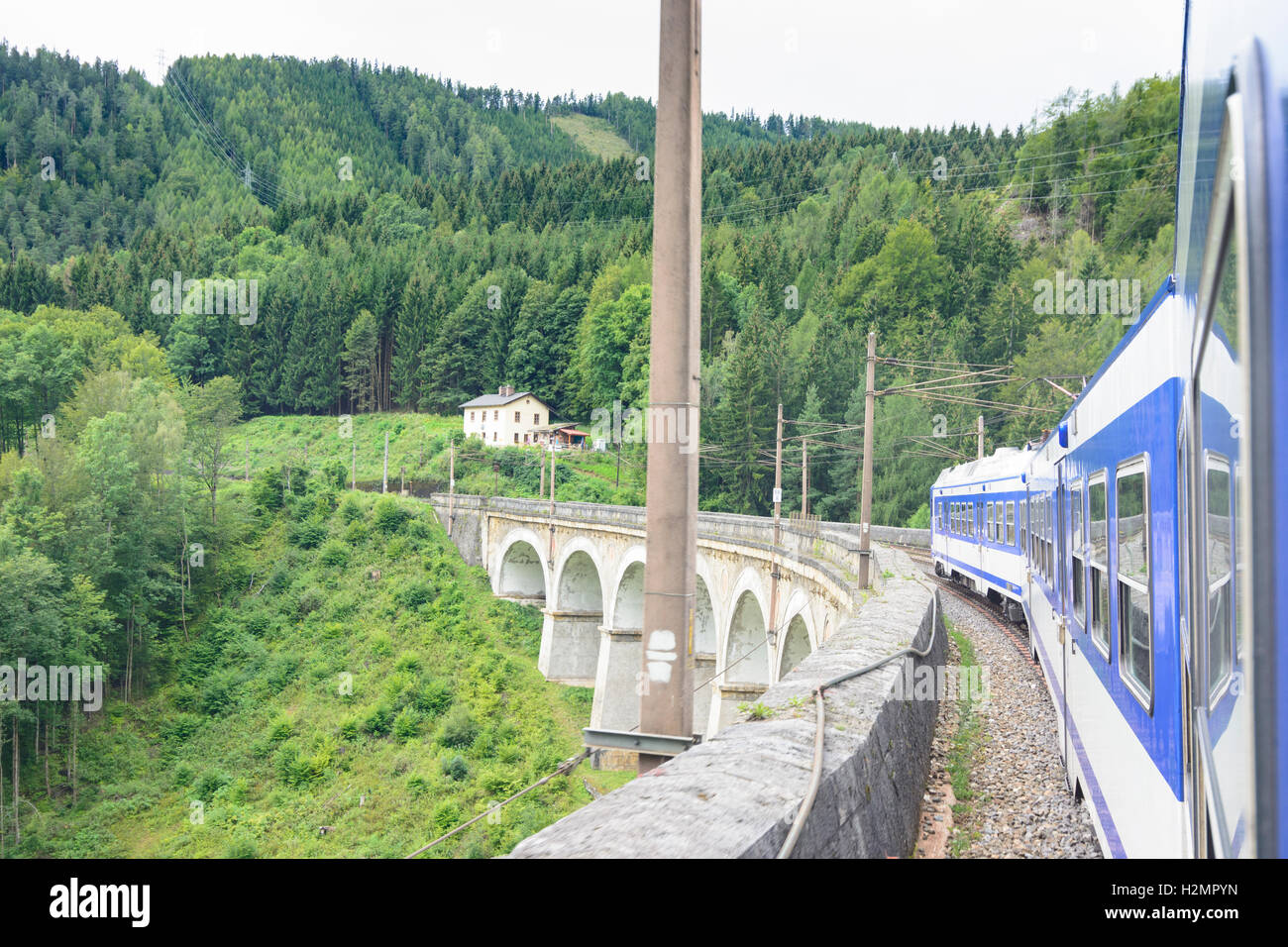Semmering: train at Semmeringbahn (Semmering railway), train window ...