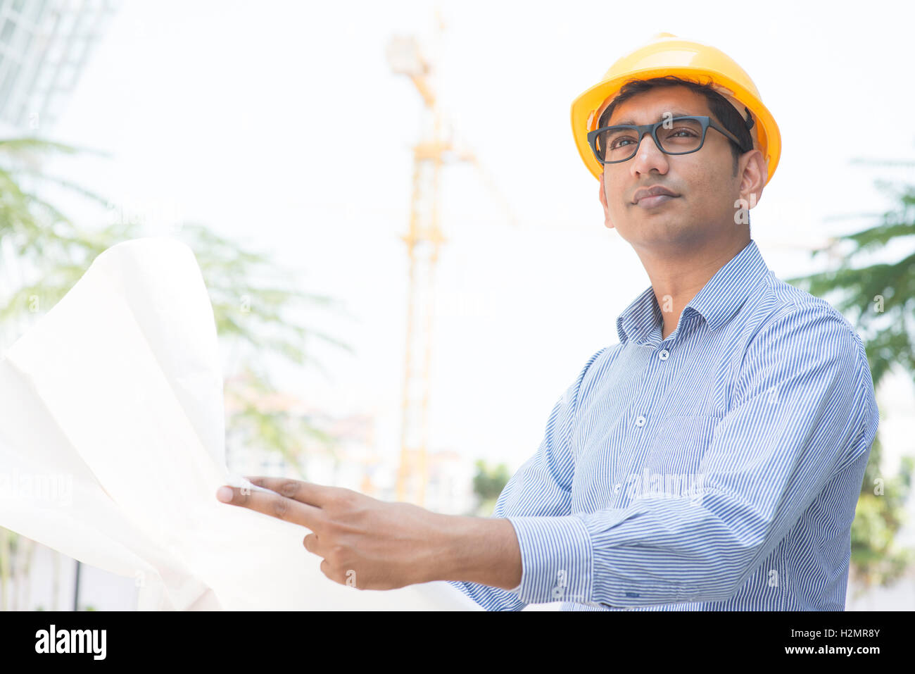 Indian site contractor engineer Stock Photo - Alamy