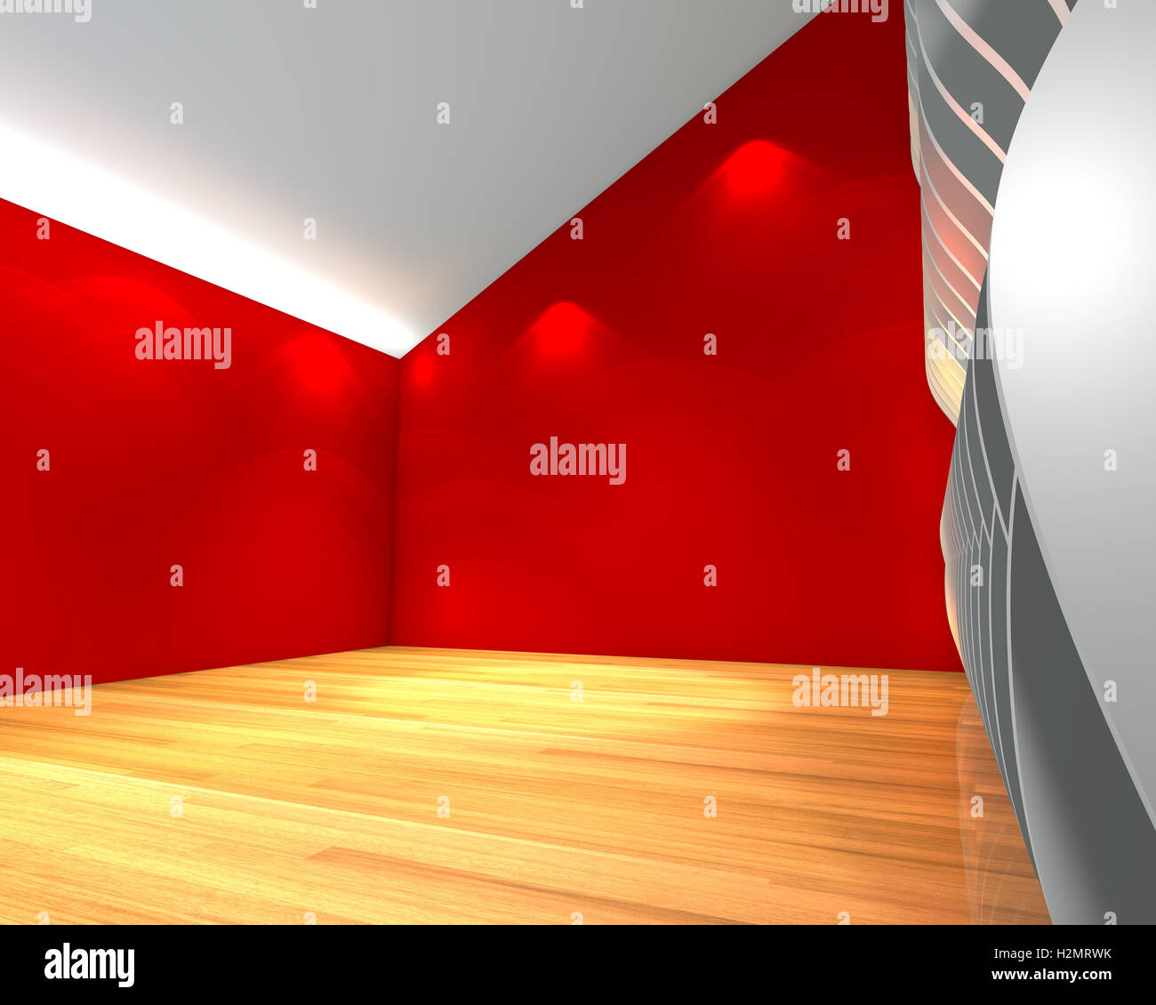 Abstract red empty room with wave wall Stock Photo - Alamy