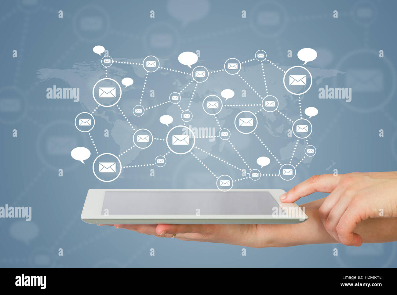 Hands, tablet pc and contacts Stock Photo - Alamy