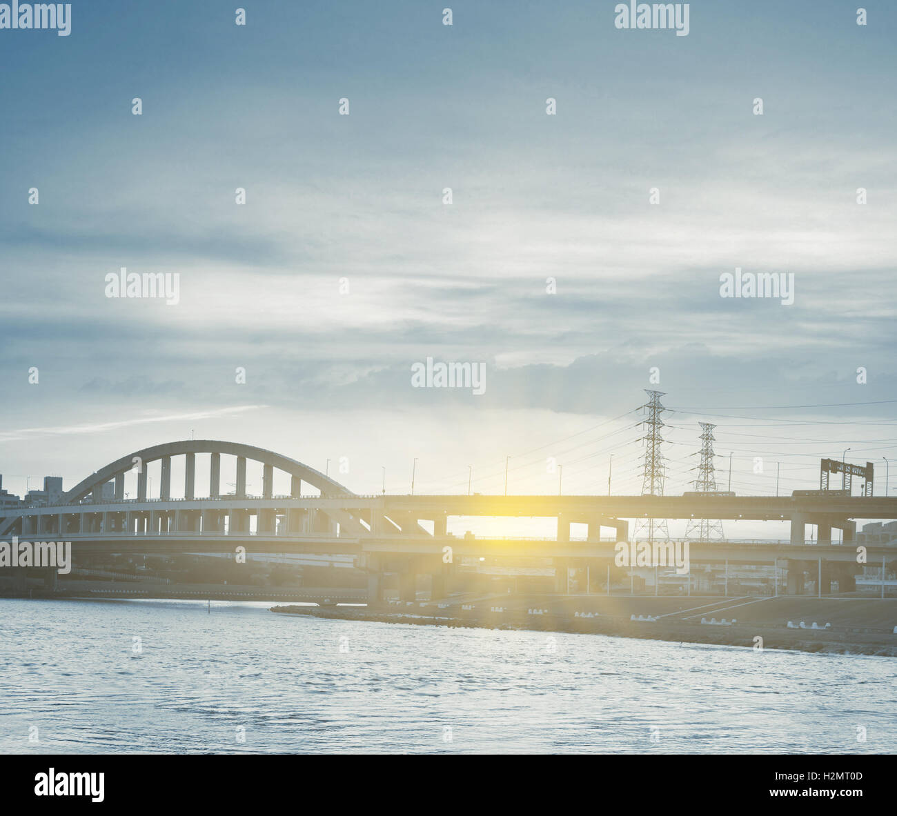 Cityscape with bridge Stock Photo - Alamy