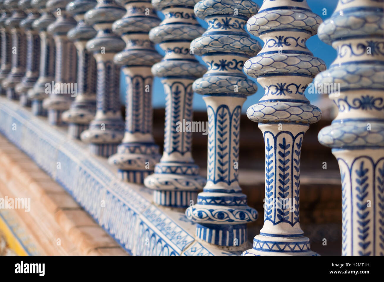 Highly decorative handrail stanchions on bridge, Plaza de Espana Stock ...