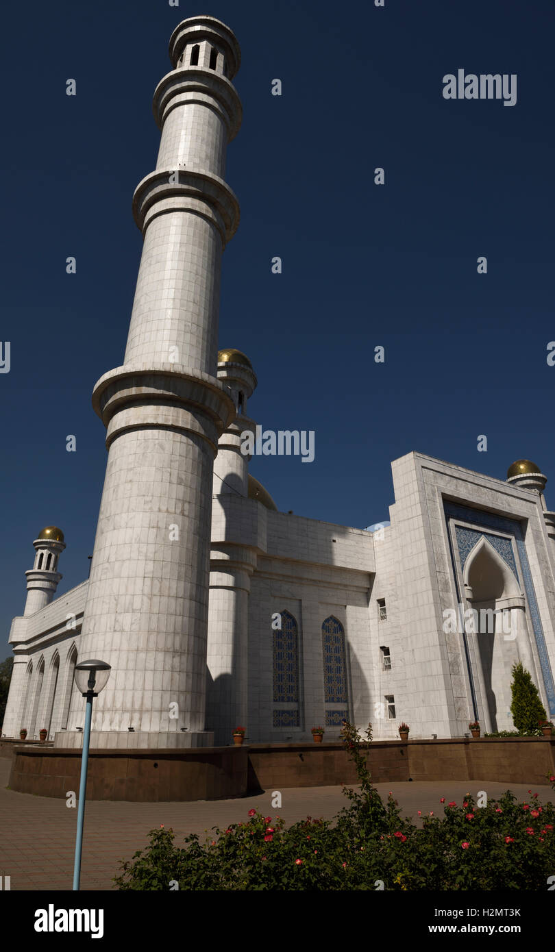 Front door and minaret tower of Central Mosque in Almaty Kazakhstan ...
