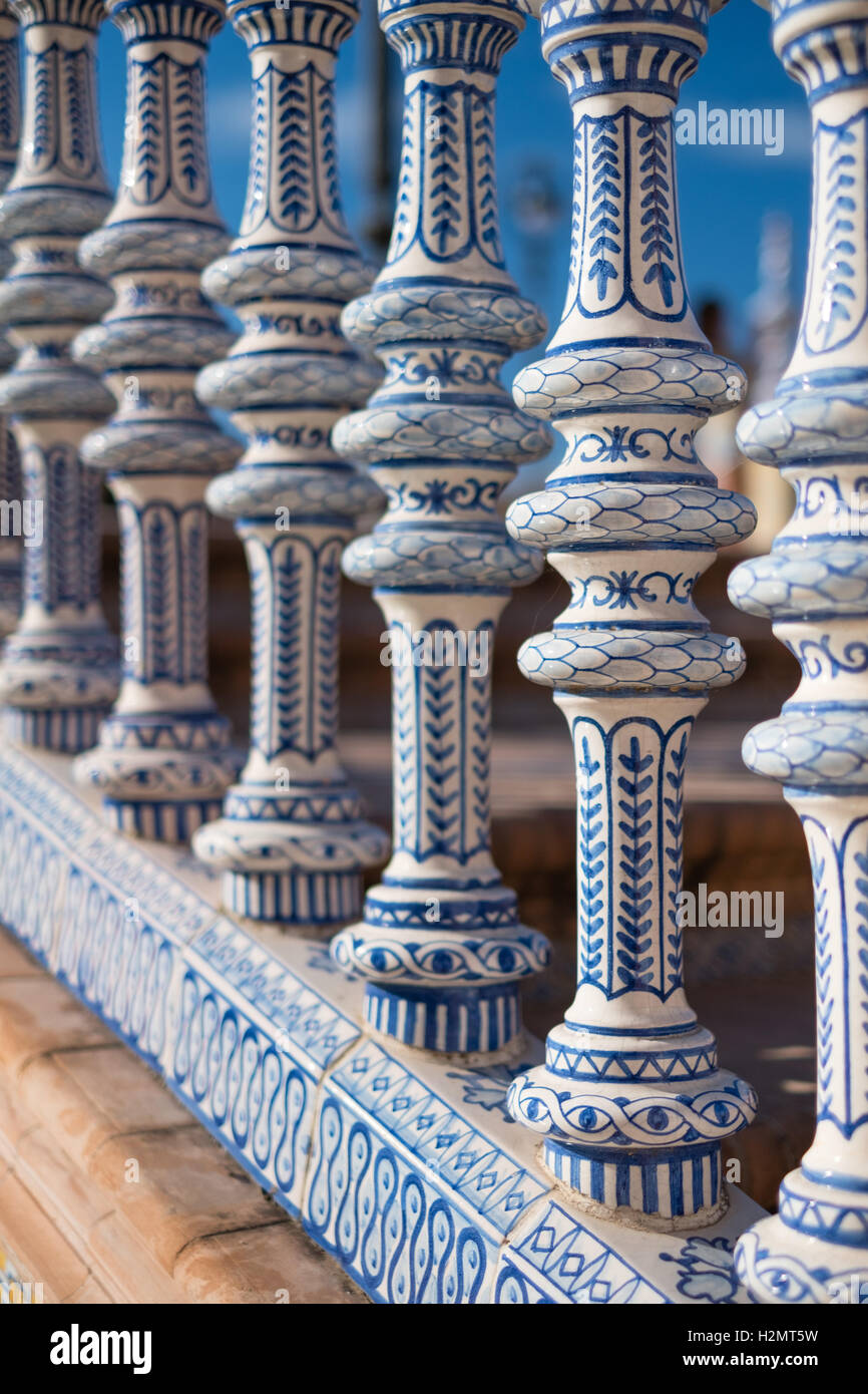 Highly decorative handrail stanchions on bridge, Plaza de Espana Stock ...