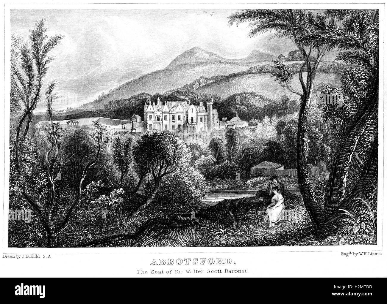 An engraving of Abbotsford, The Seat of Sir Walter Scott Baronet ...