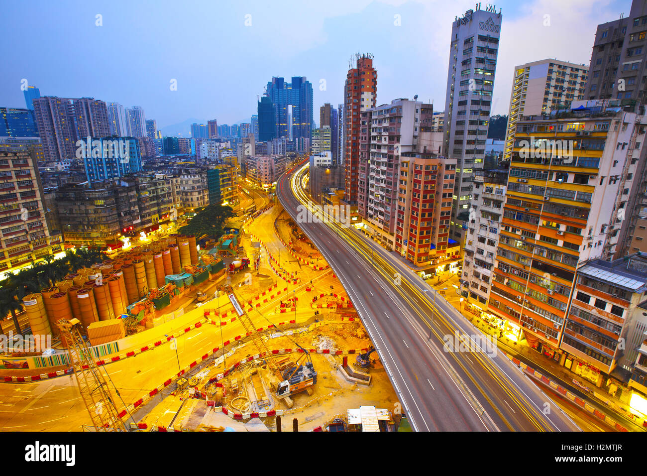 Sunset modern city overpass Stock Photo - Alamy