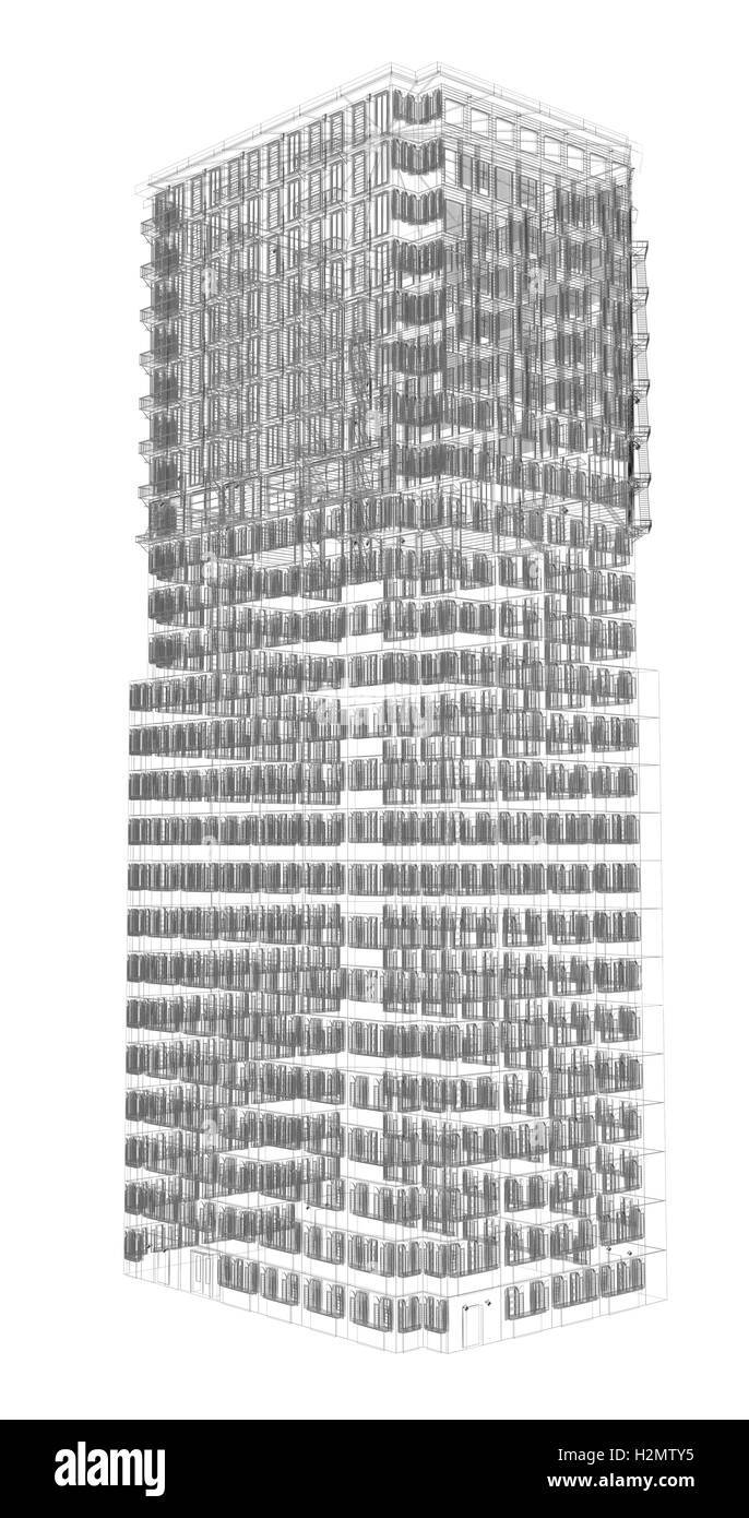 Highly detailed building. Wire-frame render Stock Photo - Alamy