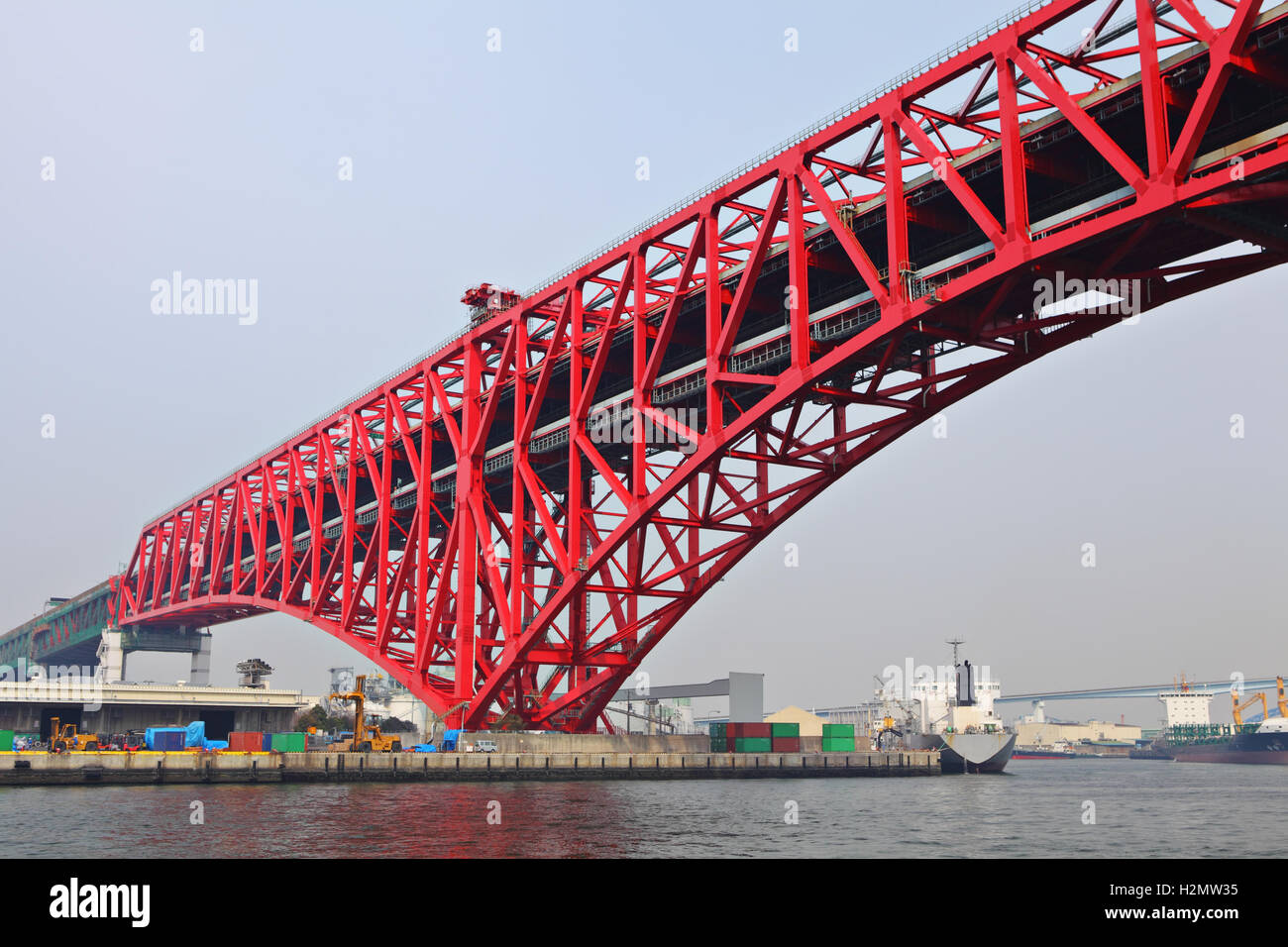Red bridge in Osaka Stock Photo - Alamy
