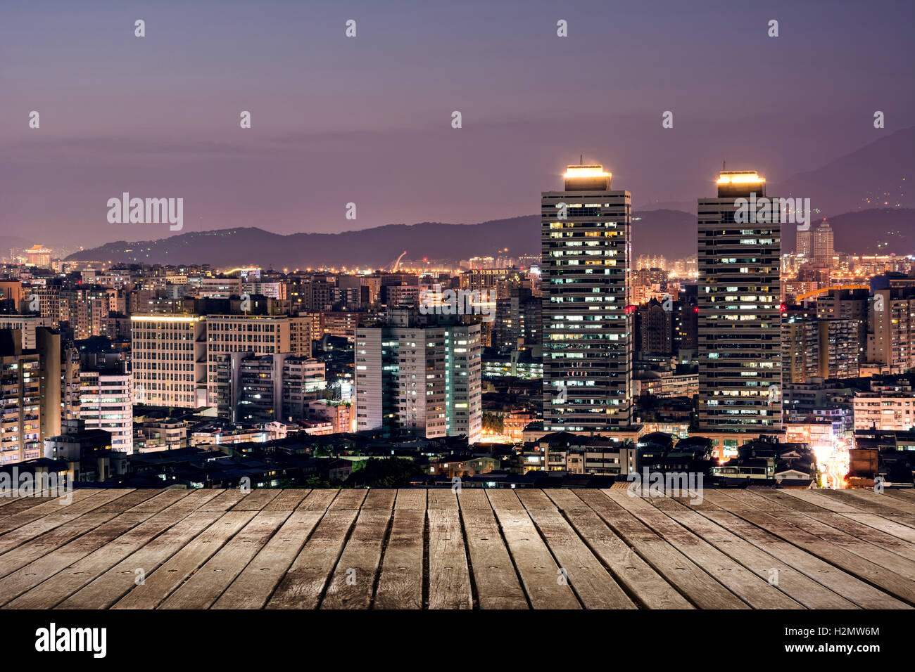 City night scene with wooden ground Stock Photo - Alamy