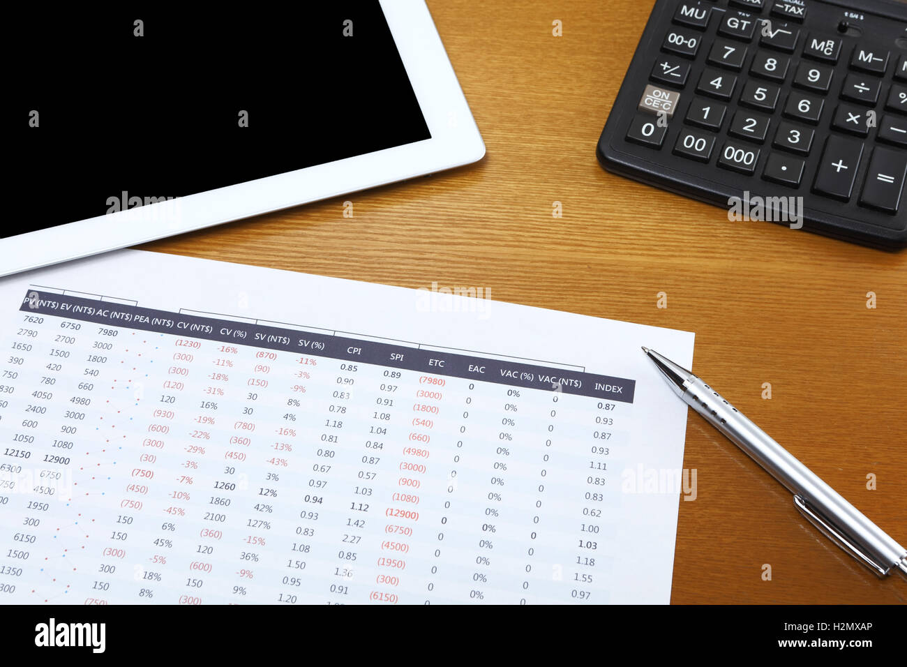 Data analysis with tablet and calculator Stock Photo - Alamy