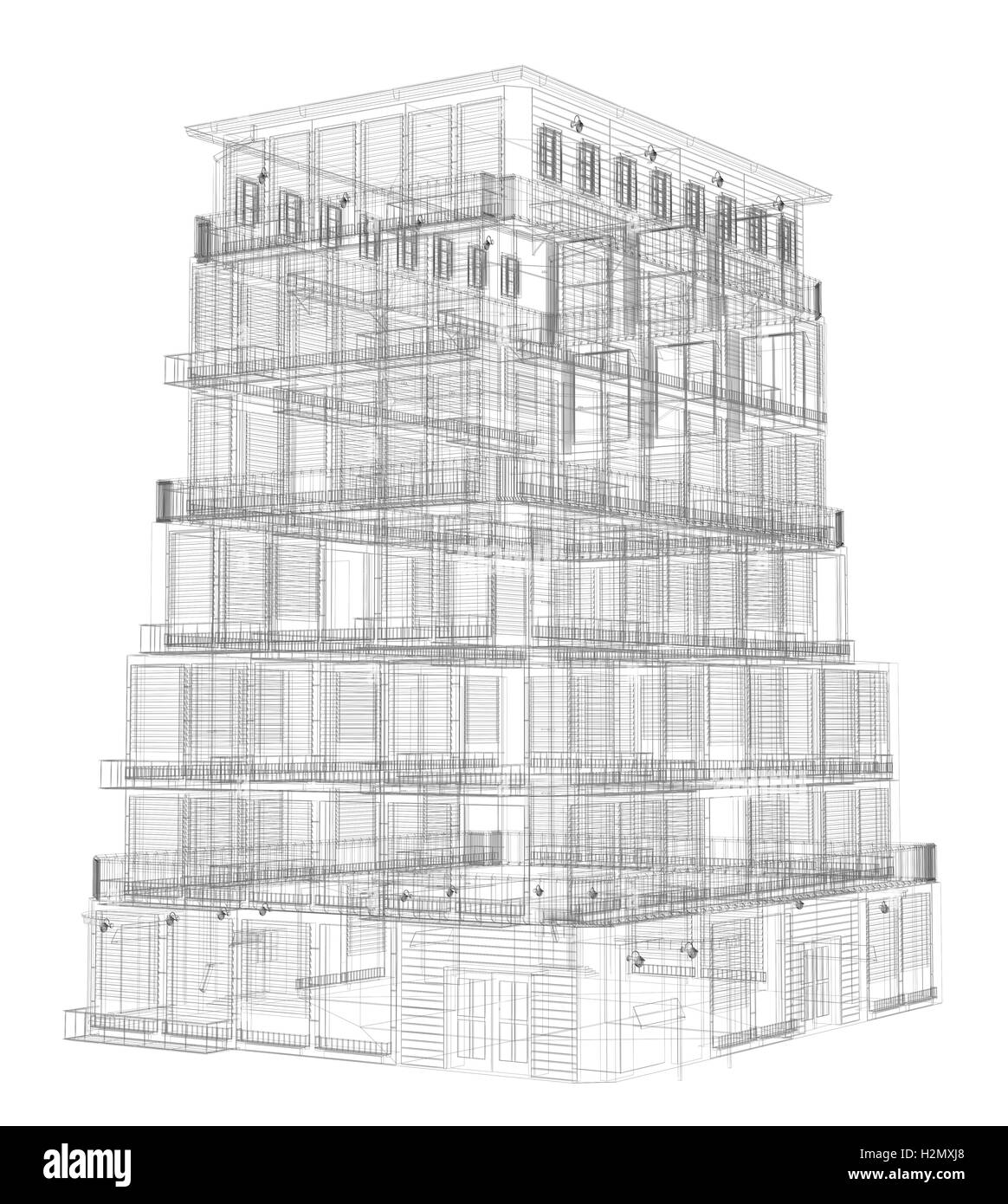 Highly detailed building. Wire-frame render Stock Photo - Alamy