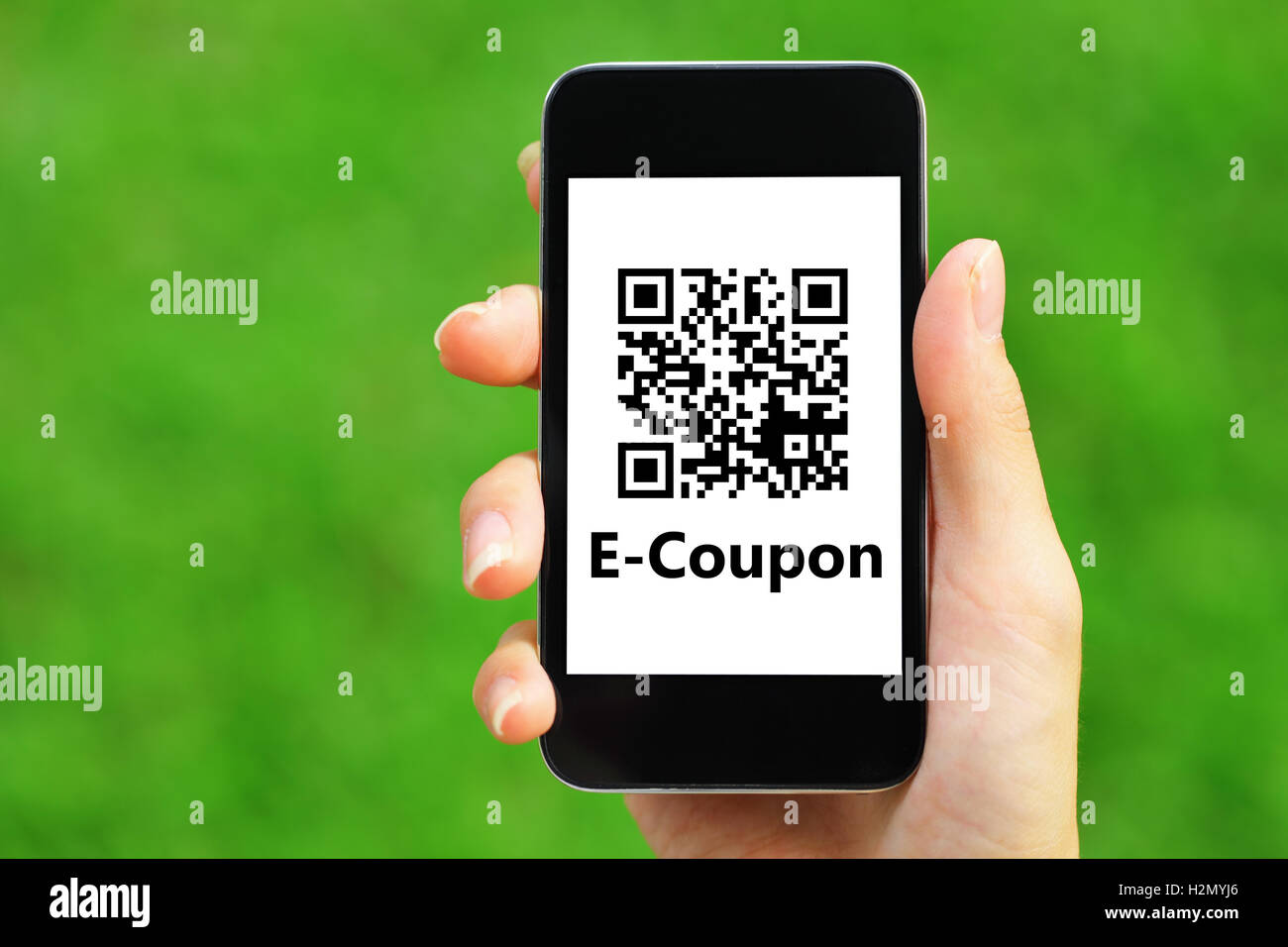Coupon QR code on smart phone Stock Photo - Alamy