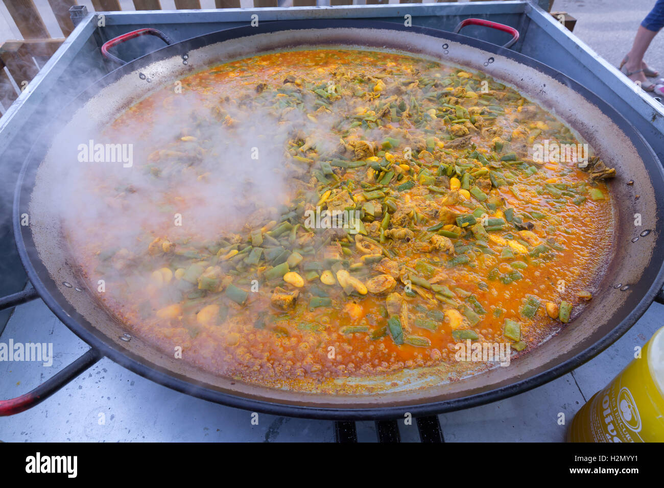 Cooking paella typical from Valencia Spain recipe with rice Stock Photo ...