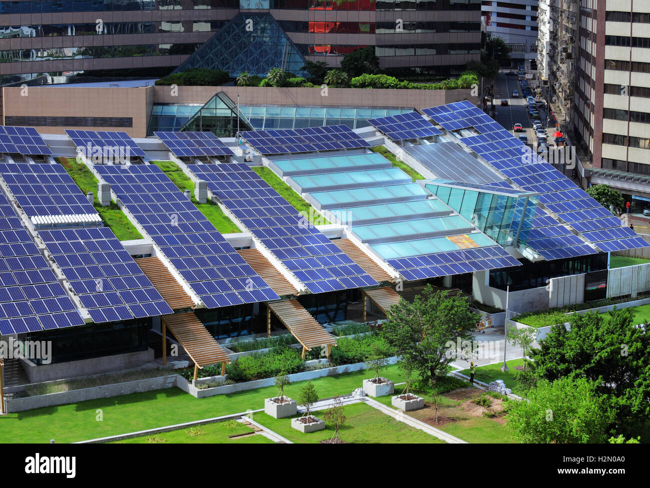 Solar panel on building roof top Stock Photo - Alamy