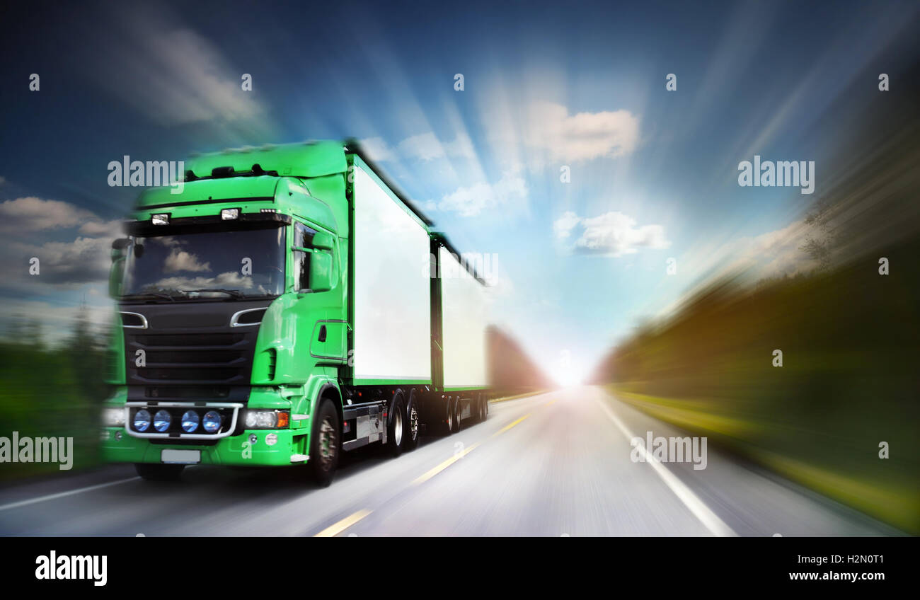 Truck on freeway Stock Photo - Alamy