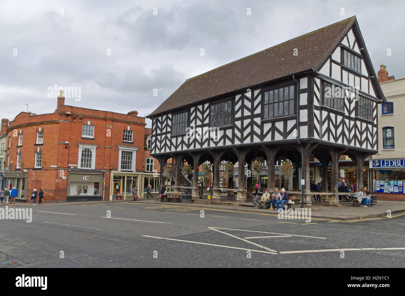 The Market House, Ledbury, Herefordshire, UK; an historic black and ...