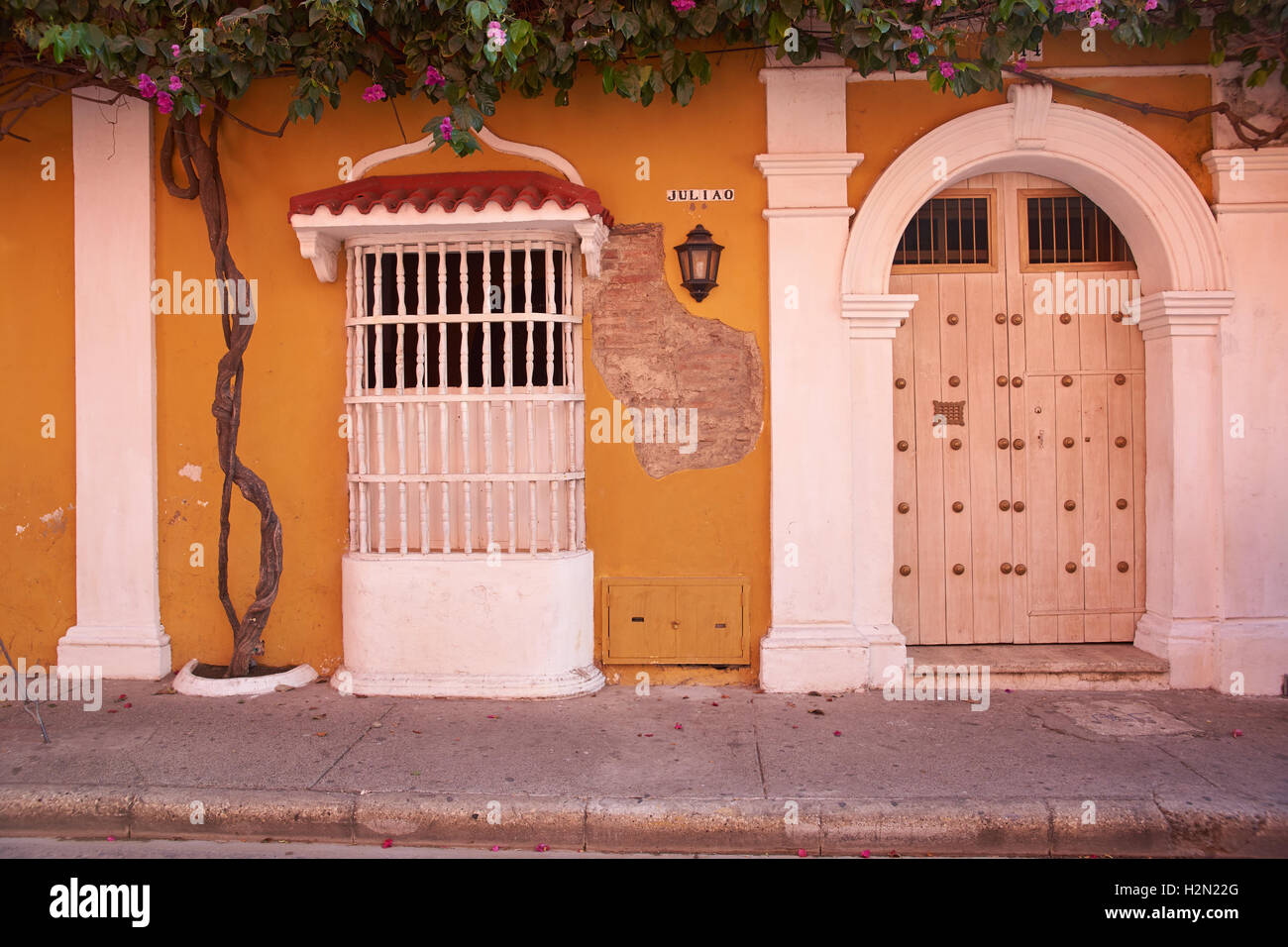 Historic colonial style house in old city of Cartagena de Indias in ...