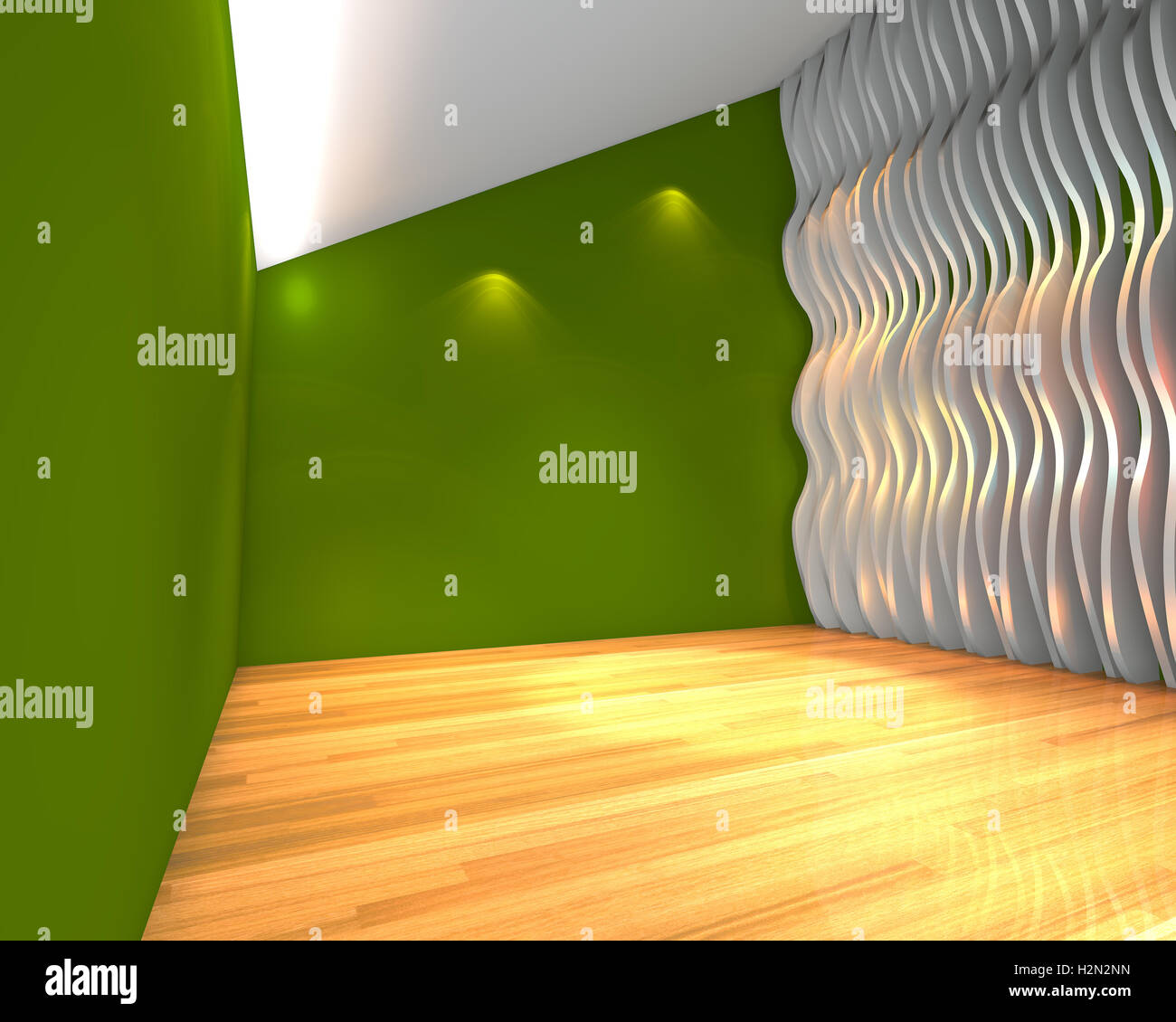 Abstract green empty room with wave wall Stock Photo - Alamy