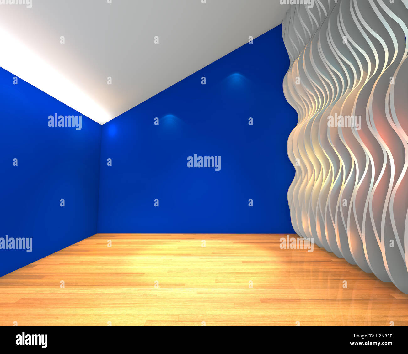 Abstract blue empty room with wave wall Stock Photo - Alamy