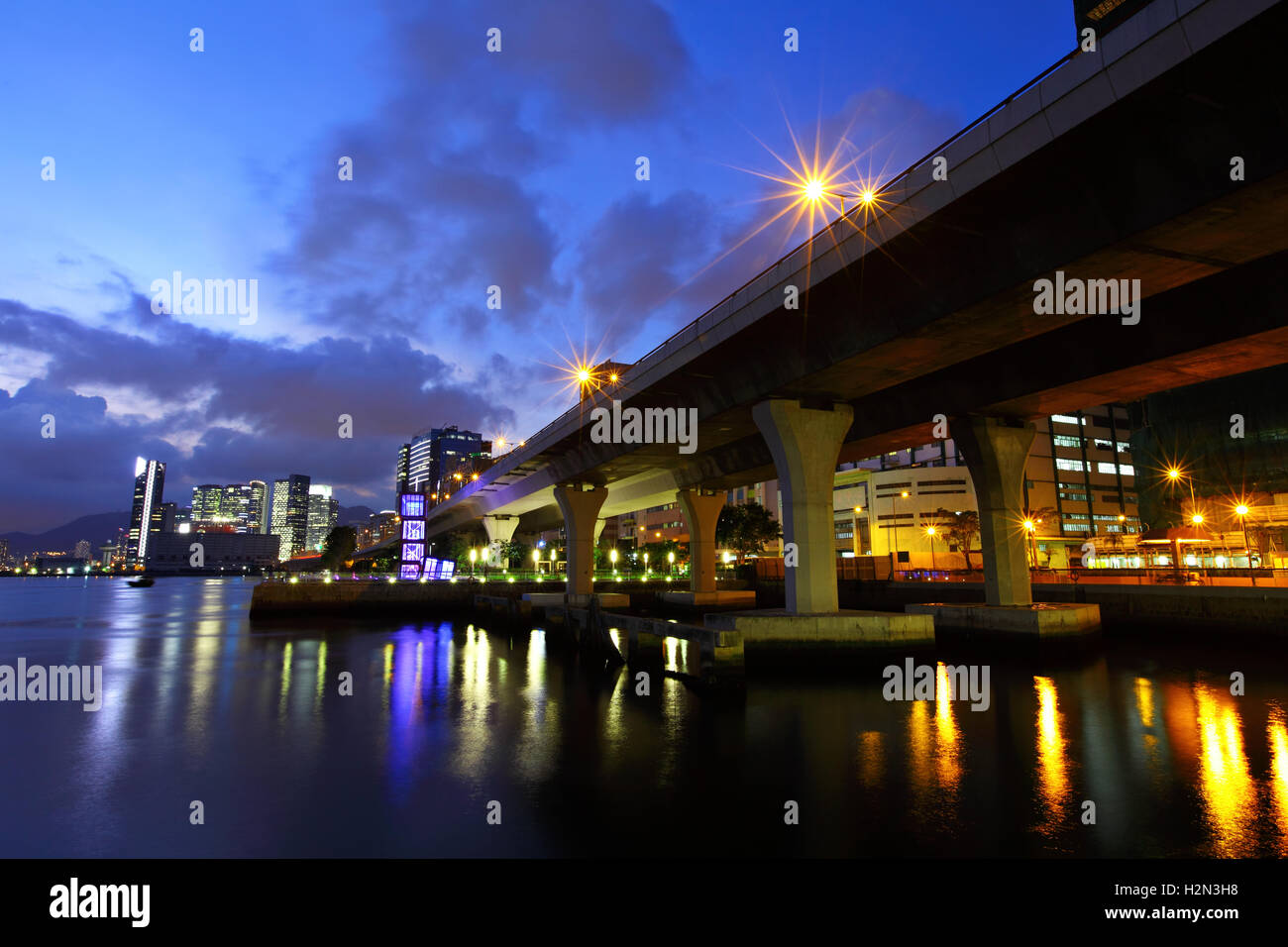 Viaduct in city at night Stock Photo - Alamy