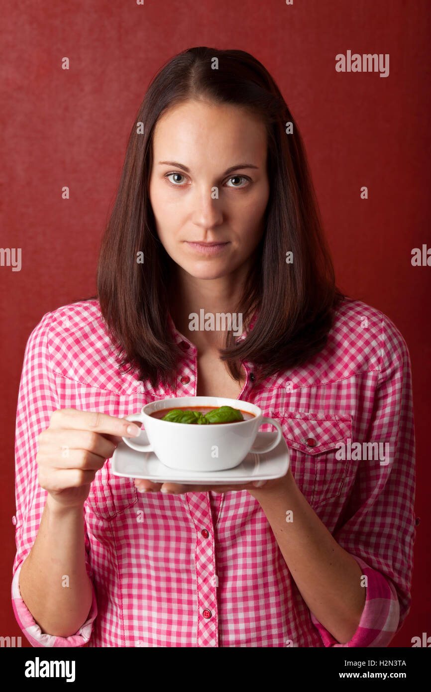 woman with tomato soup Stock Photo - Alamy